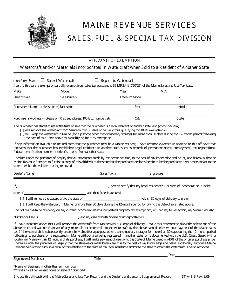 Form ST-A-113 - Fill Out, Sign Online and Download Printable PDF, Maine ...