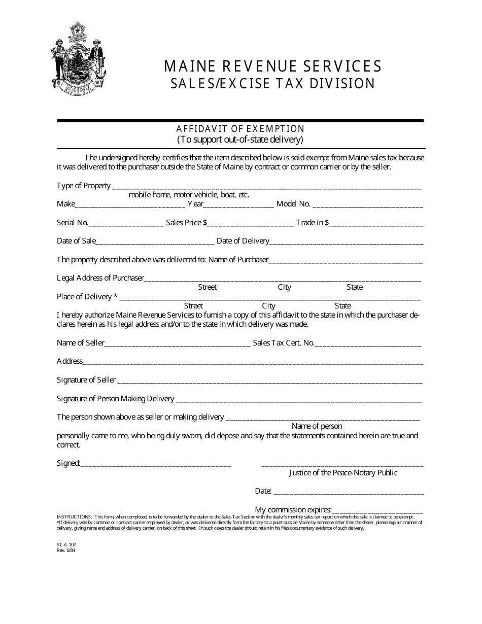 Form ST-A-107 - Fill Out, Sign Online and Download Printable PDF, Maine ...