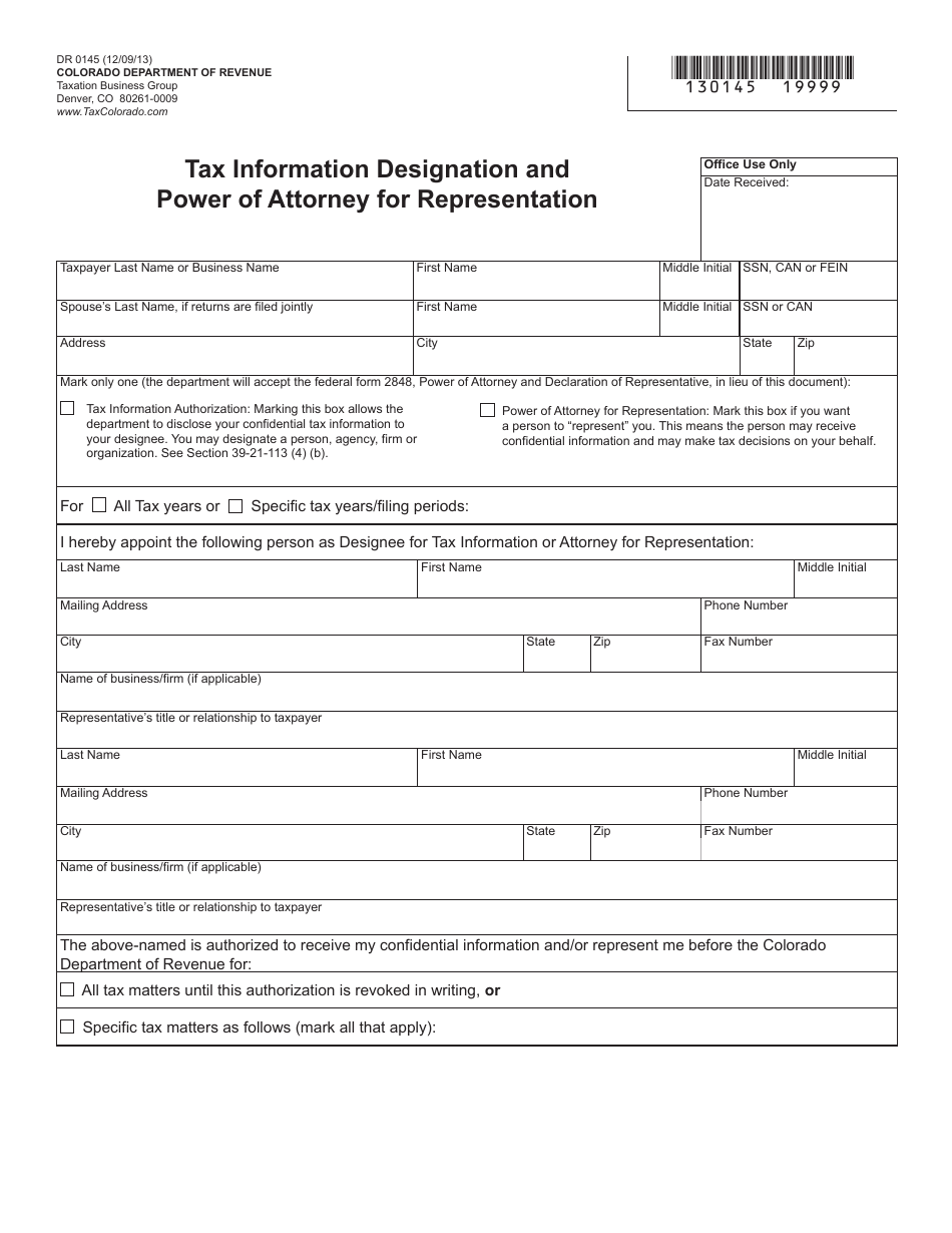 Form DR0145 - Fill Out, Sign Online and Download Fillable PDF, Colorado ...