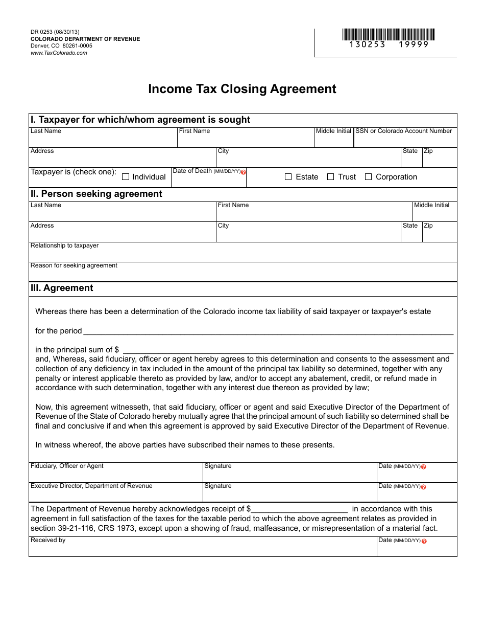 Form DR0253 - Fill Out, Sign Online and Download Fillable PDF, Colorado ...