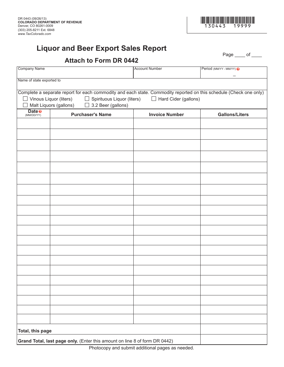 Form DR0443 Download Fillable PDF or Fill Online Liquor and Beer Export ...
