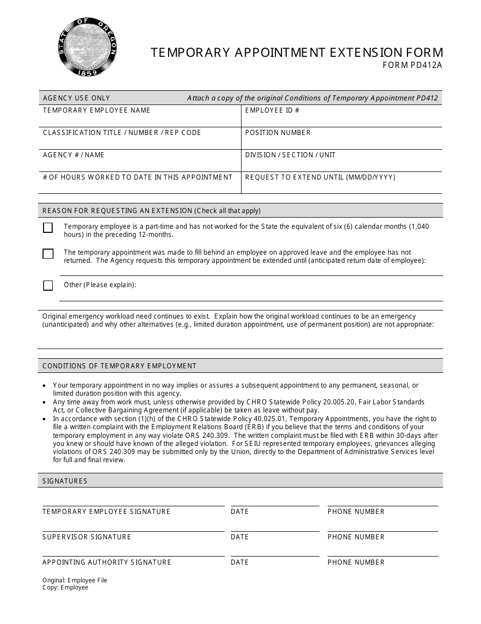 Form PD412A - Fill Out, Sign Online and Download Fillable PDF, Oregon ...