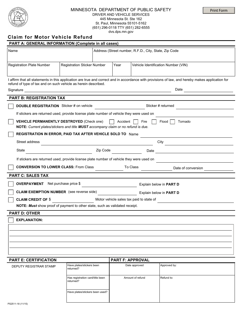 Form PS2511-18 - Fill Out, Sign Online and Download Fillable PDF ...