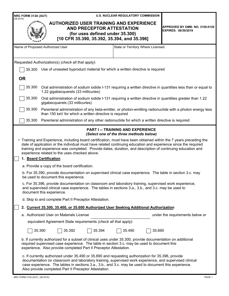 NRC Form 313A (AUT) - Fill Out, Sign Online and Download Fillable PDF ...