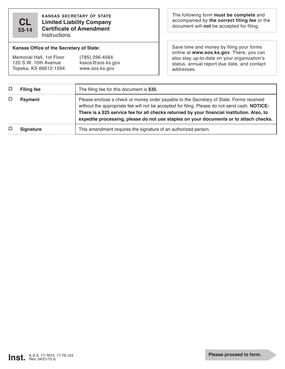 Form CL53-14 - Fill Out, Sign Online and Download Fillable PDF, Kansas ...