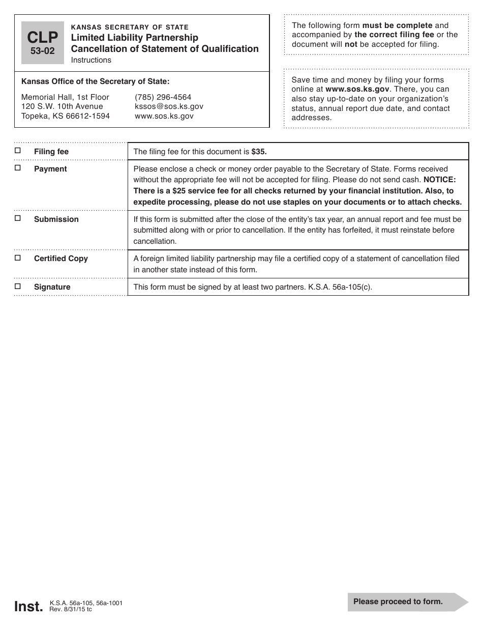 Form CLP53-02 - Fill Out, Sign Online and Download Fillable PDF, Kansas ...