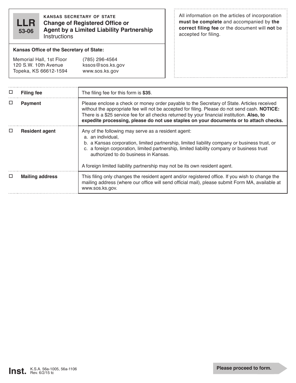 Form LLR53-06 - Fill Out, Sign Online and Download Fillable PDF, Kansas ...