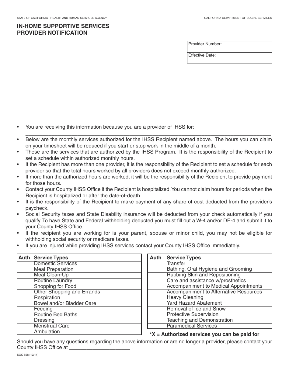 Form SOC858 - Fill Out, Sign Online and Download Fillable PDF ...