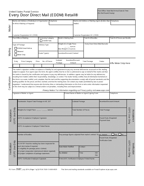 PS Form 3587 Fill Out Sign Online And Download Printable PDF 
