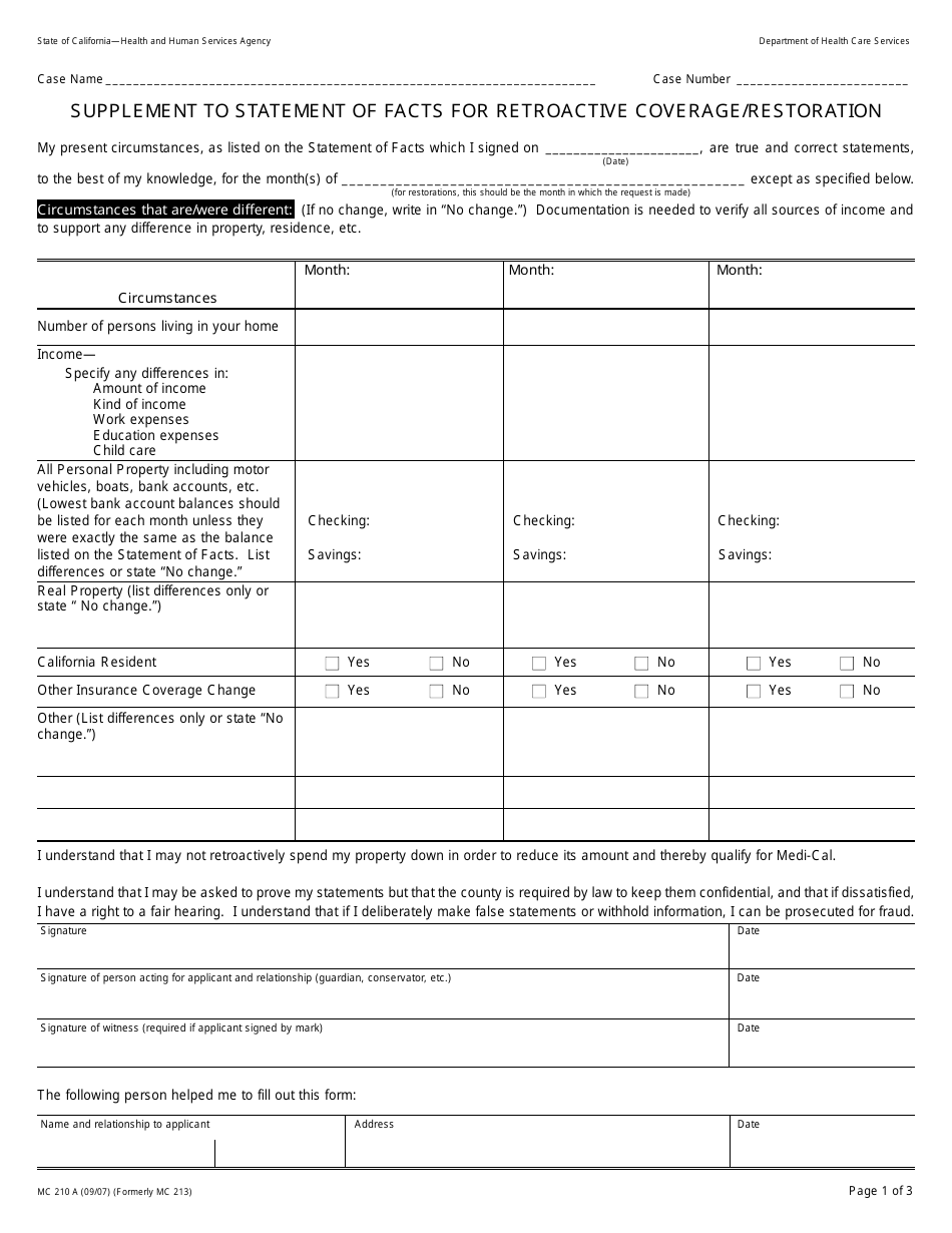 Form MC210 A - Fill Out, Sign Online and Download Fillable PDF ...