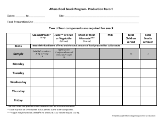 Oregon Production Record Form - Afterschool Snack Program Download ...