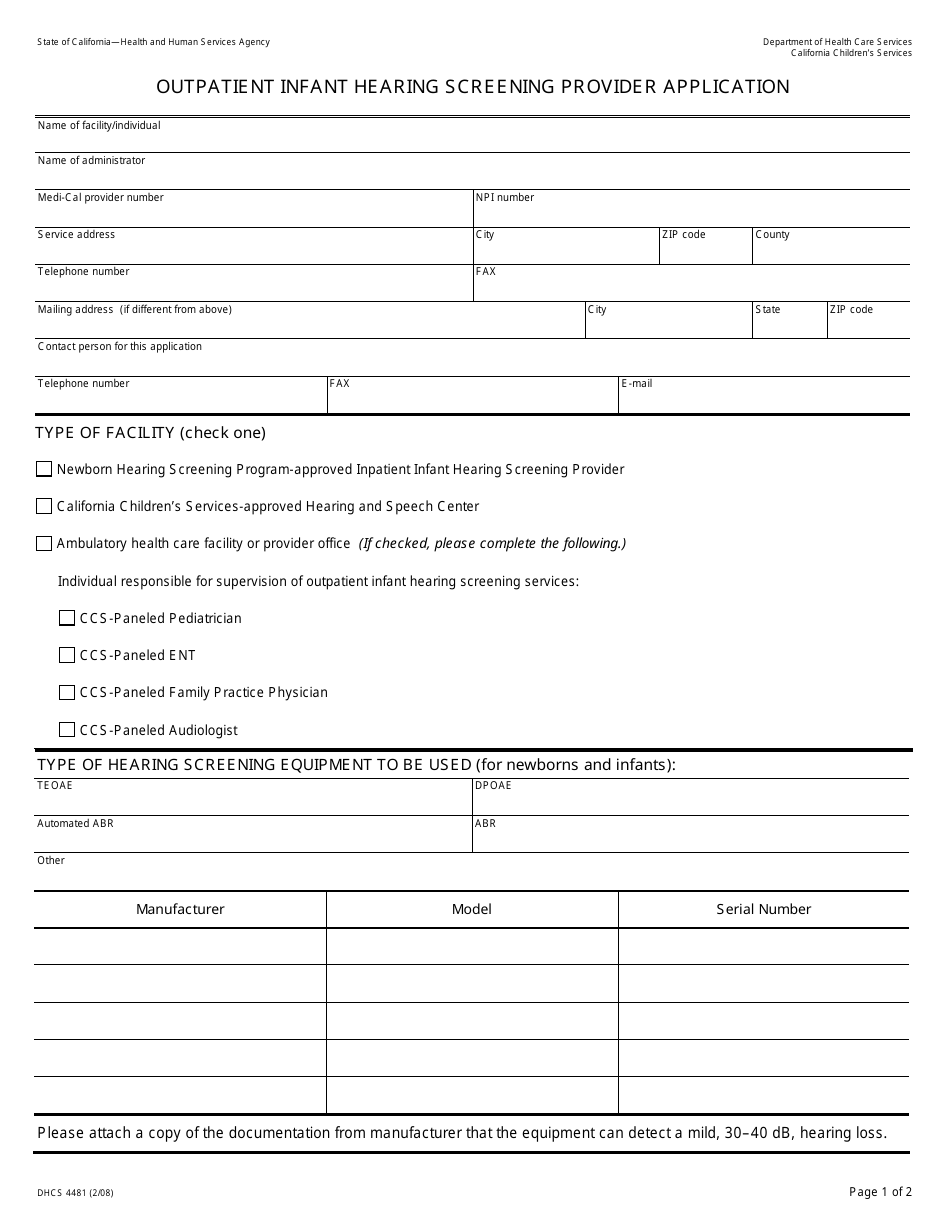 Form DHCS4481 - Fill Out, Sign Online and Download Fillable PDF ...