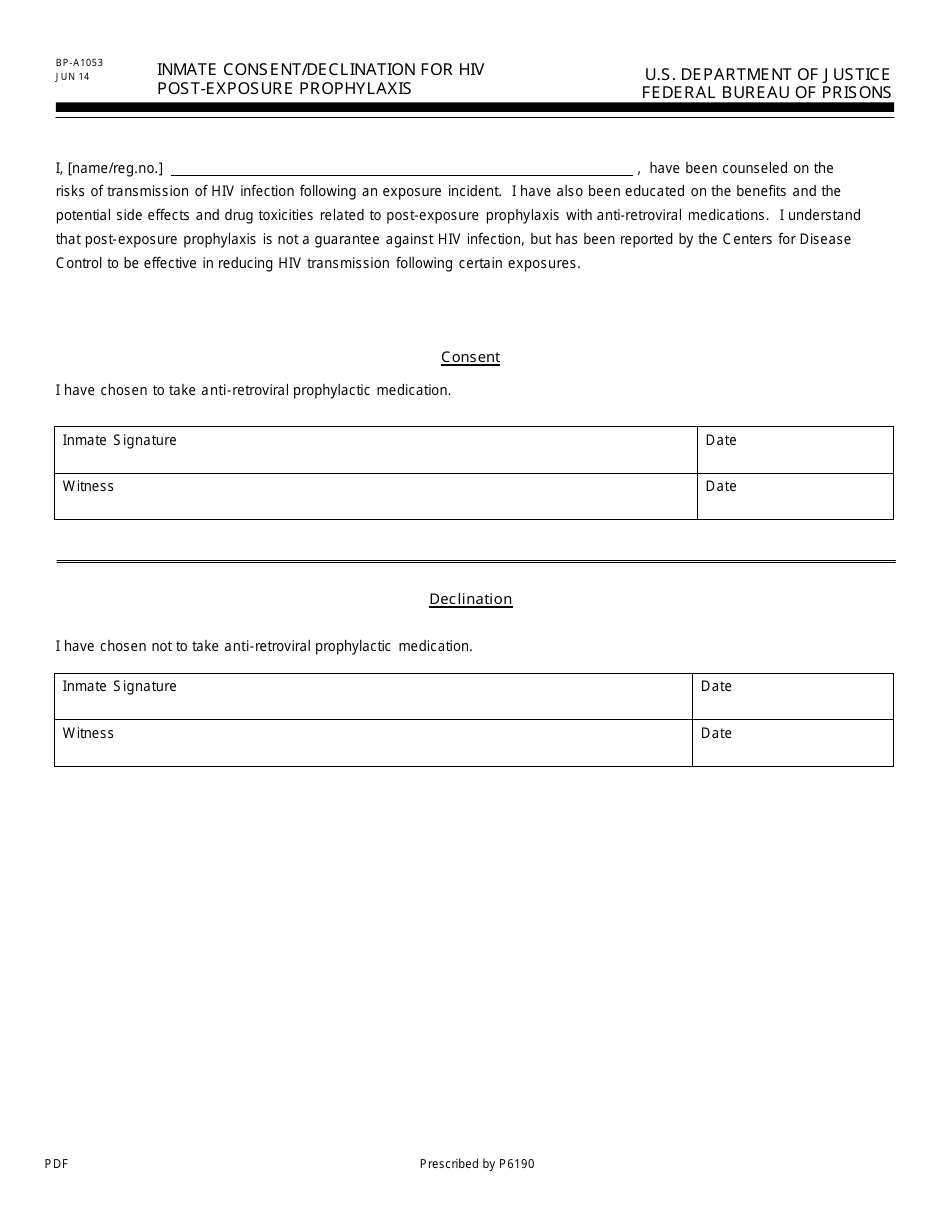 Form BP-A1053 - Fill Out, Sign Online and Download Fillable PDF ...