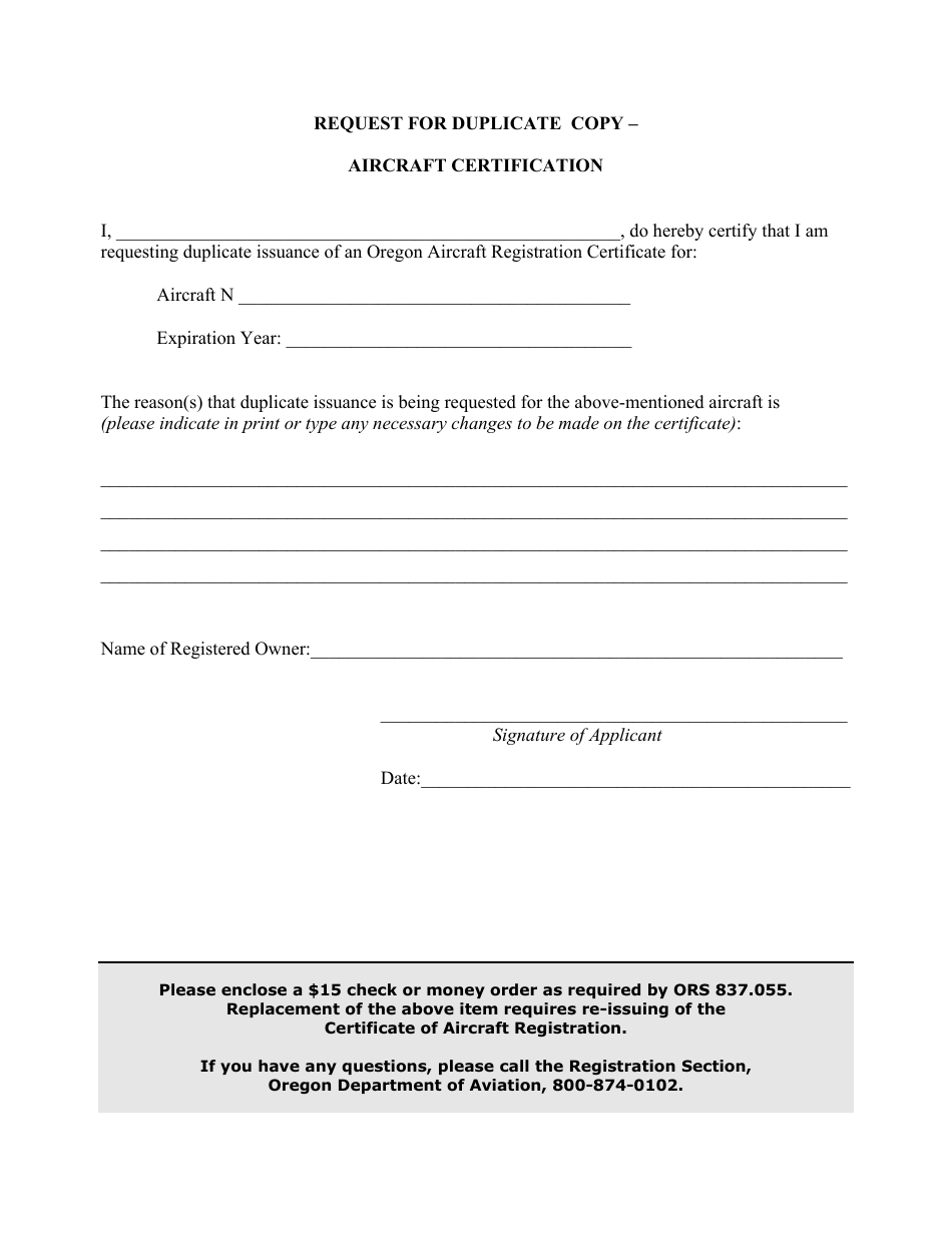Oregon Request for Duplicate Copy - Aircraft Certification - Fill Out ...