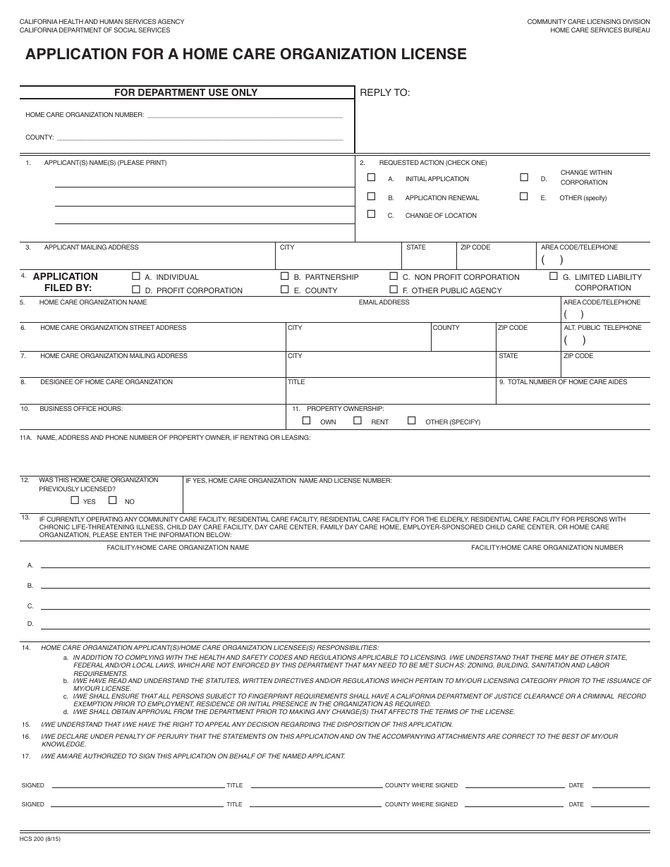 Form HCS200 - Fill Out, Sign Online and Download Fillable PDF ...