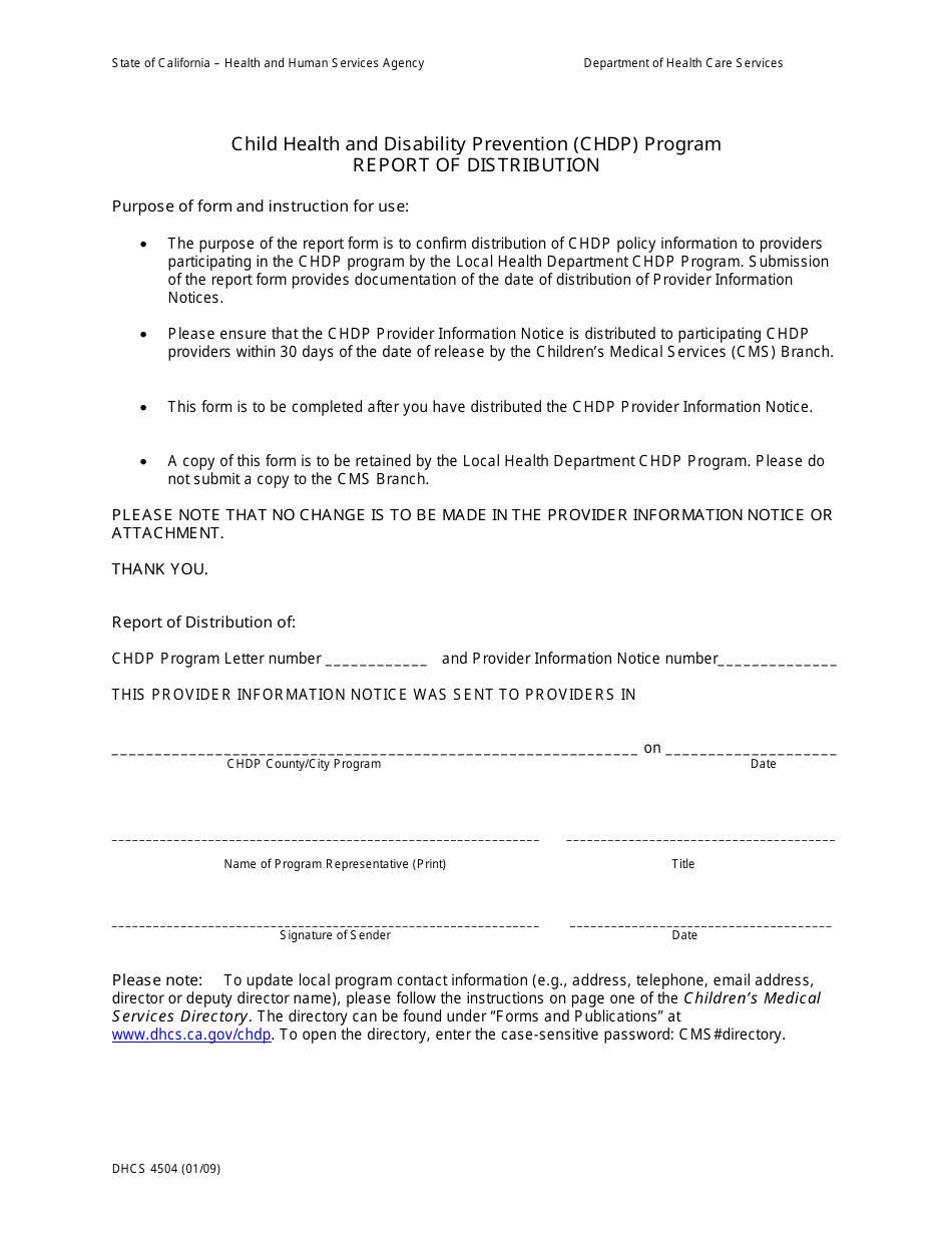 Form DHCS4504 - Fill Out, Sign Online and Download Fillable PDF ...