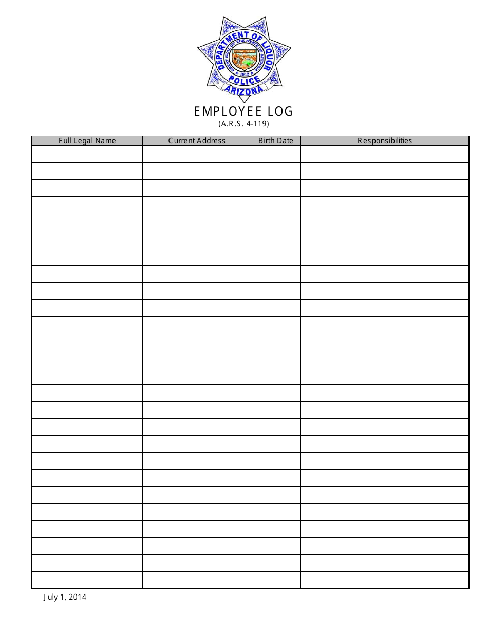 Arizona Employee Log Template - Fill Out, Sign Online and Download PDF ...