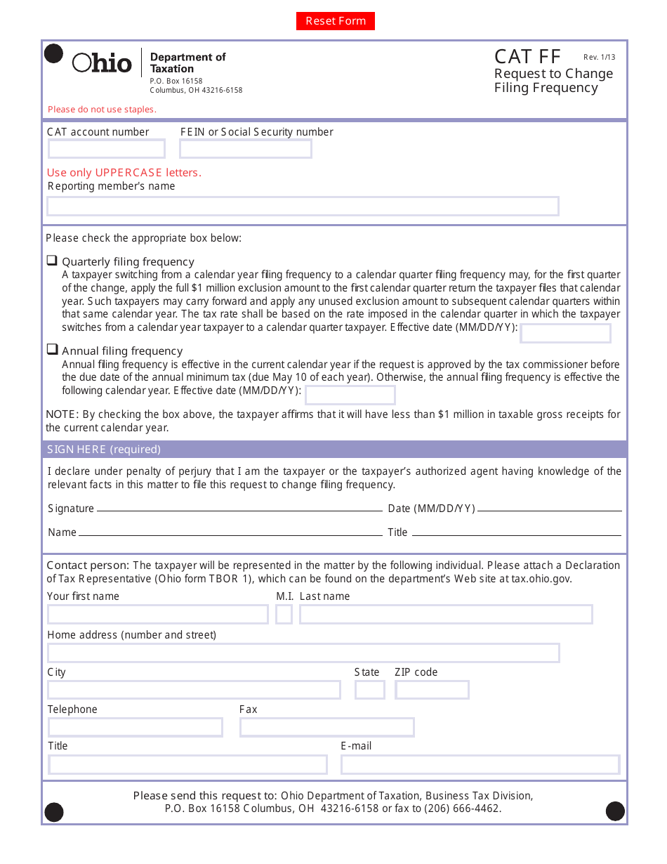 Form CAT FF - Fill Out, Sign Online and Download Fillable PDF, Ohio ...