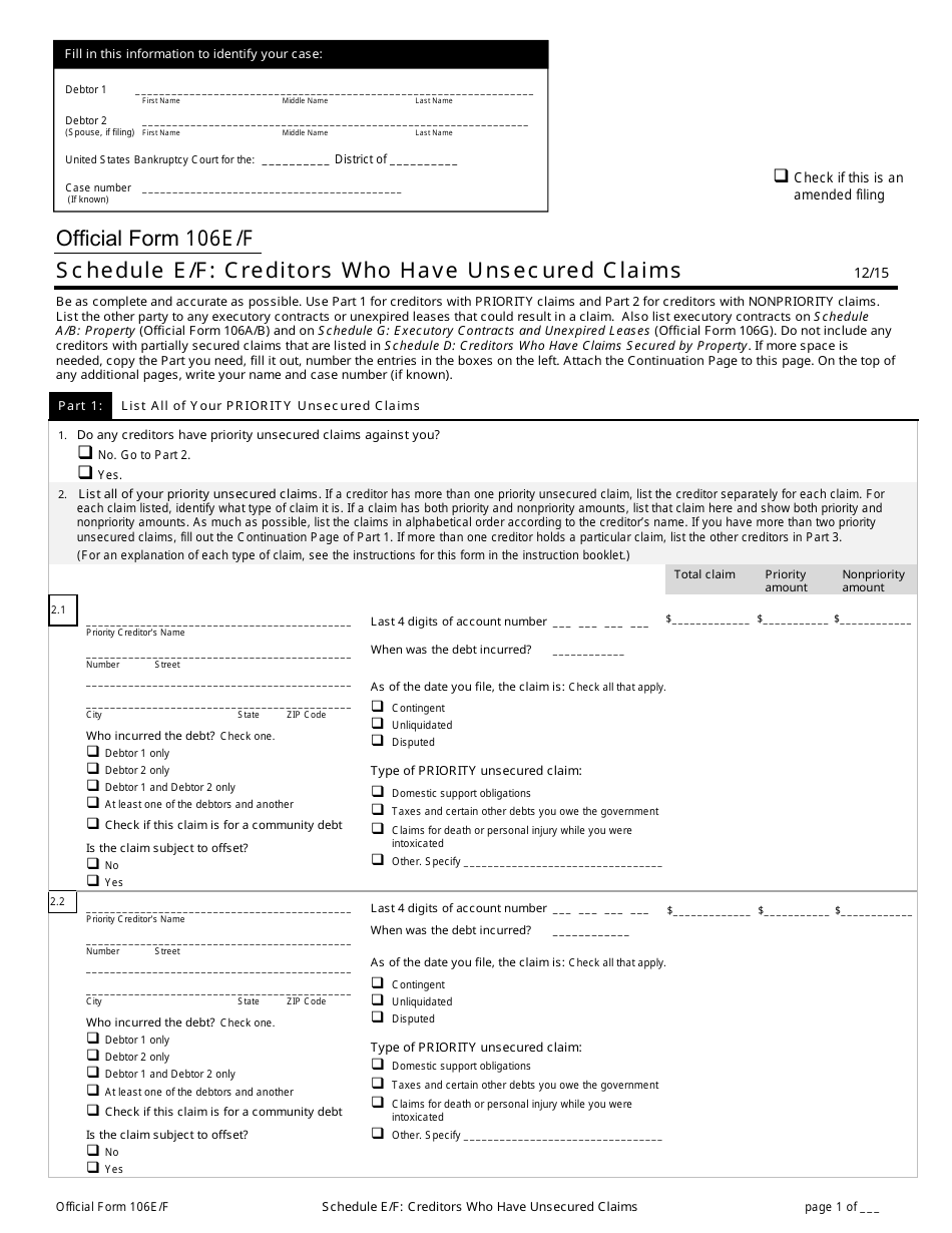 Official Form 106E/F Schedule E/F - Fill Out, Sign Online and Download ...