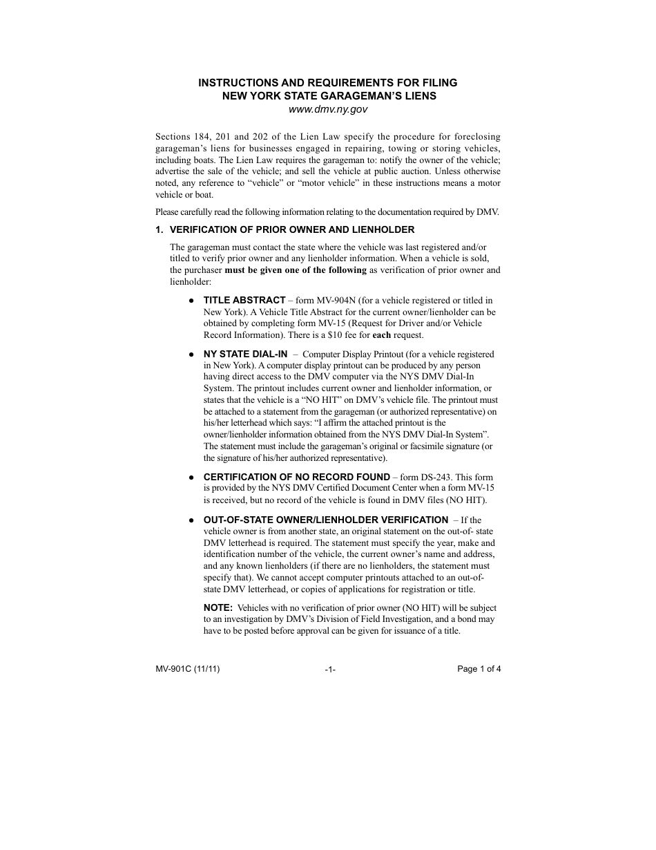 Form MV-901c - Fill Out, Sign Online and Download Printable PDF, New ...
