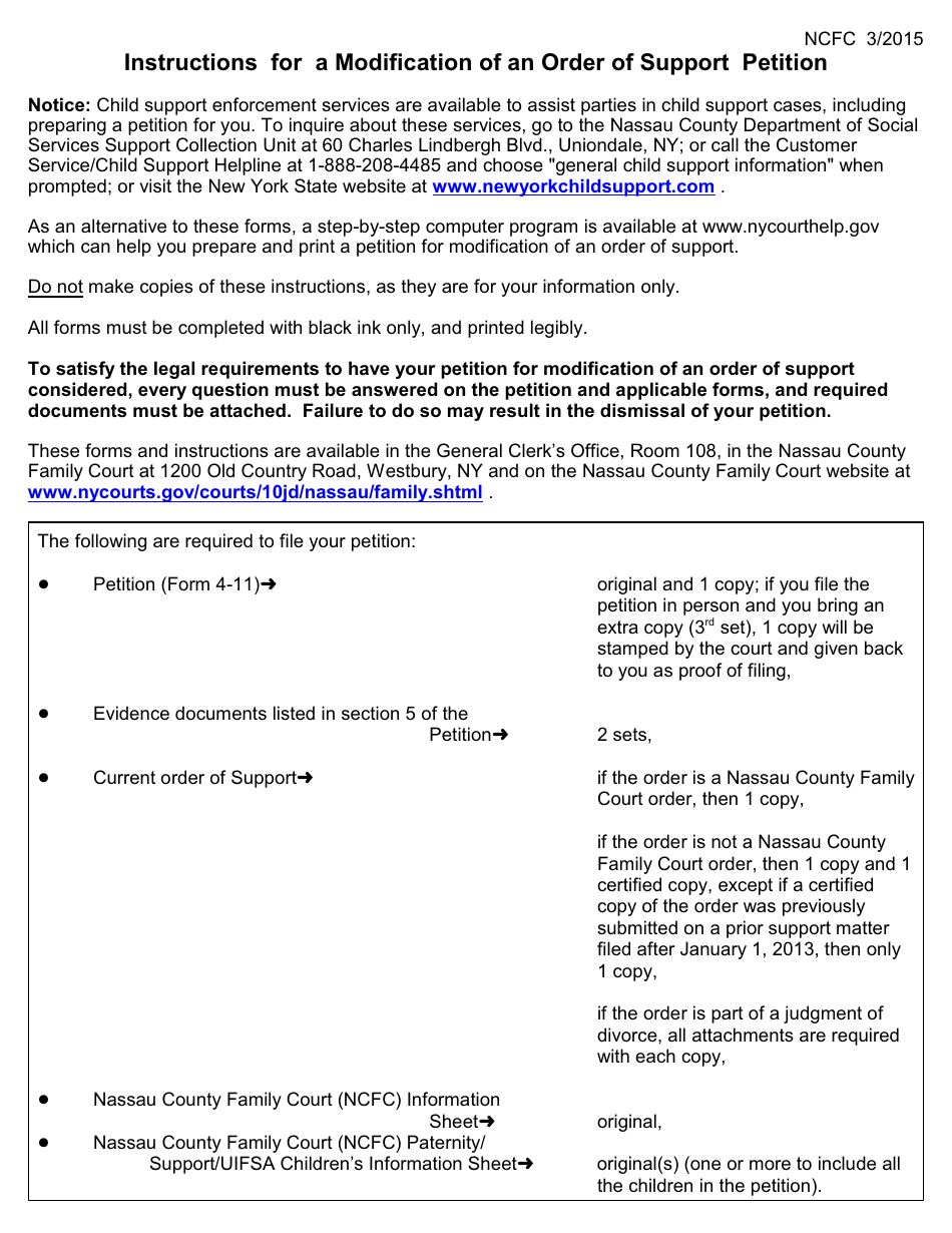Nassau County, New York Instructions for a Midifcation of an Order of ...