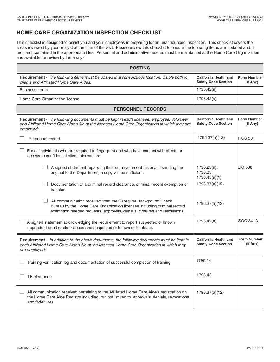 Form HCS9201 - Fill Out, Sign Online and Download Fillable PDF ...