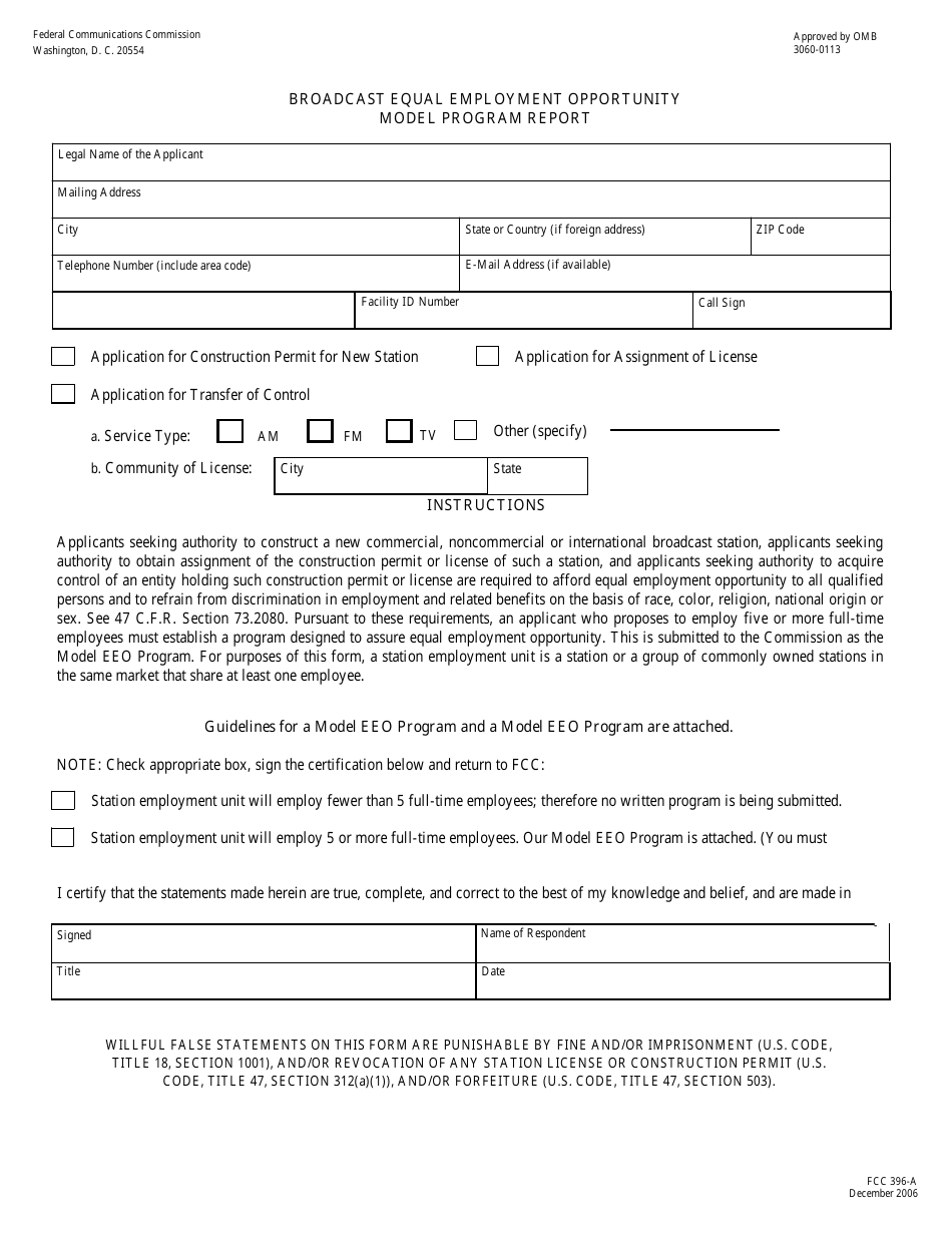 FCC Form 396-A - Fill Out, Sign Online and Download Printable PDF ...