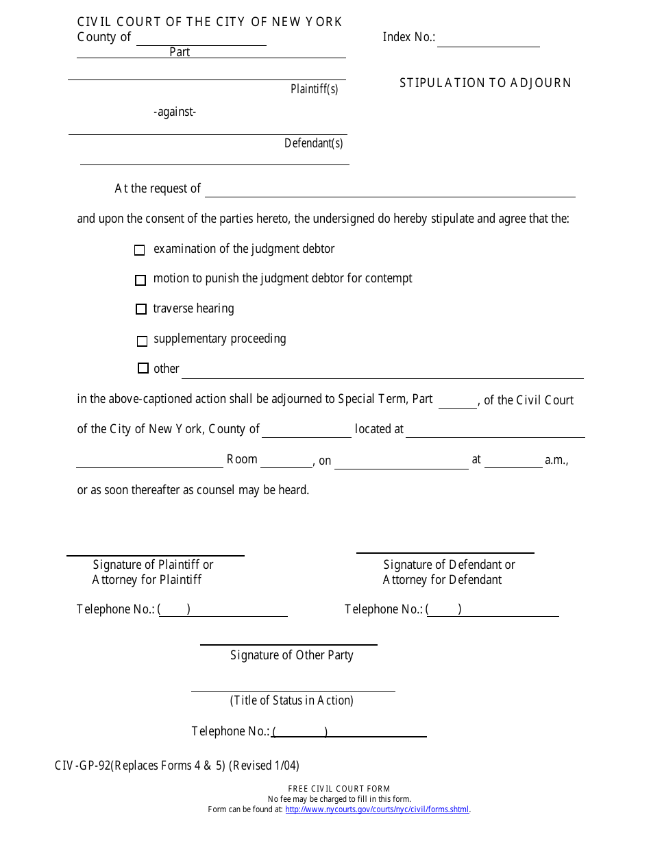 Form CIV-GP-92 - Fill Out, Sign Online and Download Fillable PDF, New York City | Templateroller