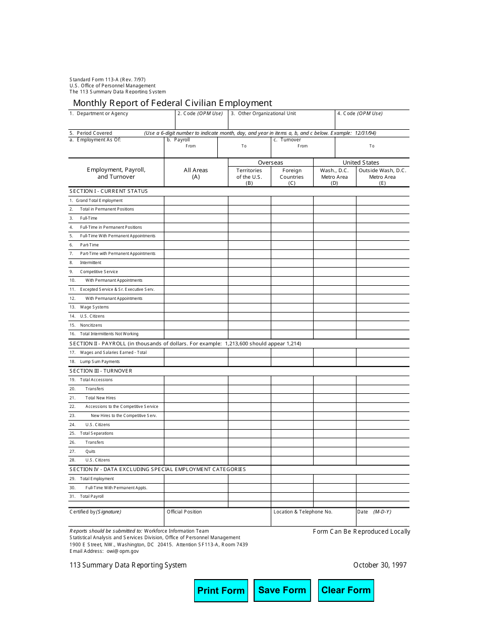 OPM Form SF-113-A - Fill Out, Sign Online and Download Fillable PDF ...