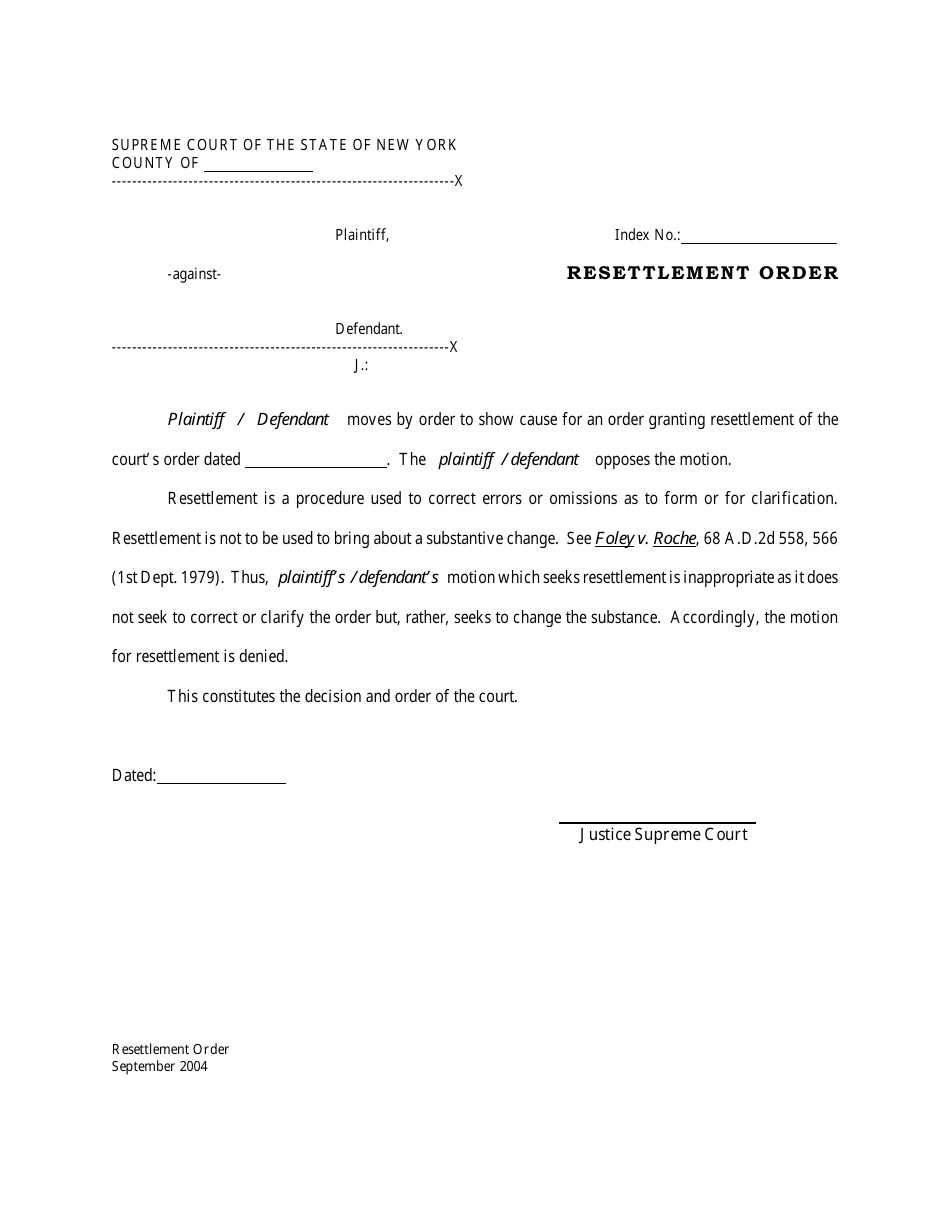 New York Resettlement Order Form - Fill Out, Sign Online and Download ...