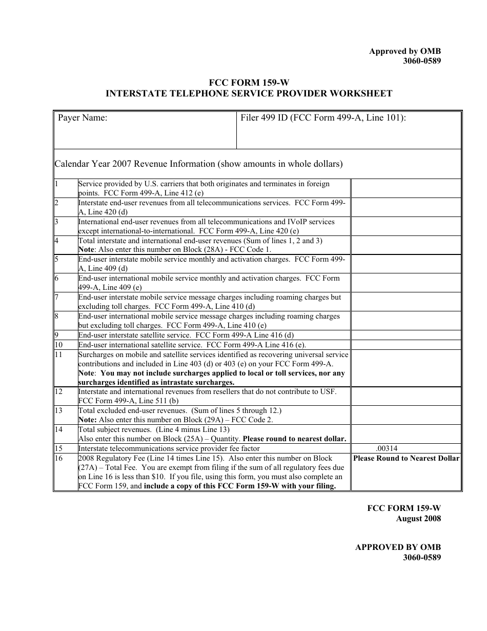 FCC Form 159-W - Fill Out, Sign Online and Download Printable PDF ...