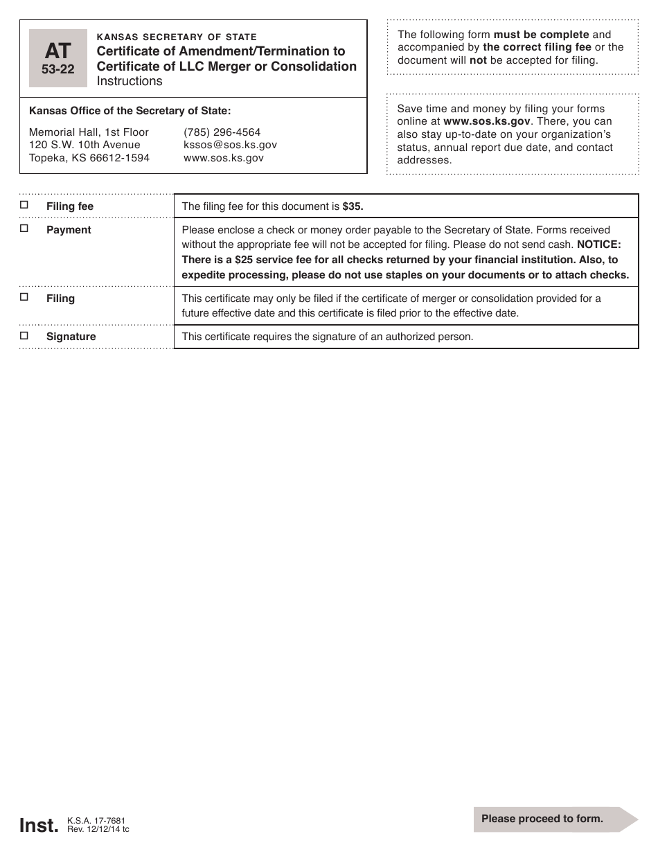 Form AT53-22 - Fill Out, Sign Online and Download Fillable PDF, Kansas | Templateroller