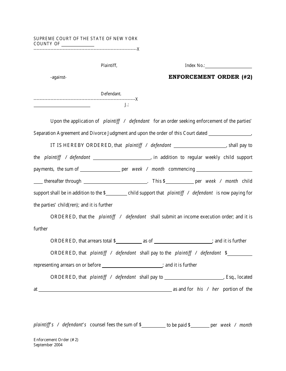New York Enforcement Order - Fill Out, Sign Online and Download PDF ...