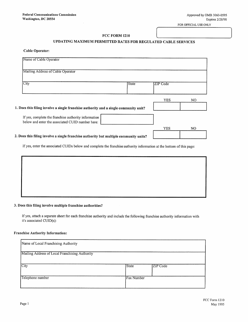FCC Form 1210 Download Printable PDF or Fill Online Updating Maximum ...