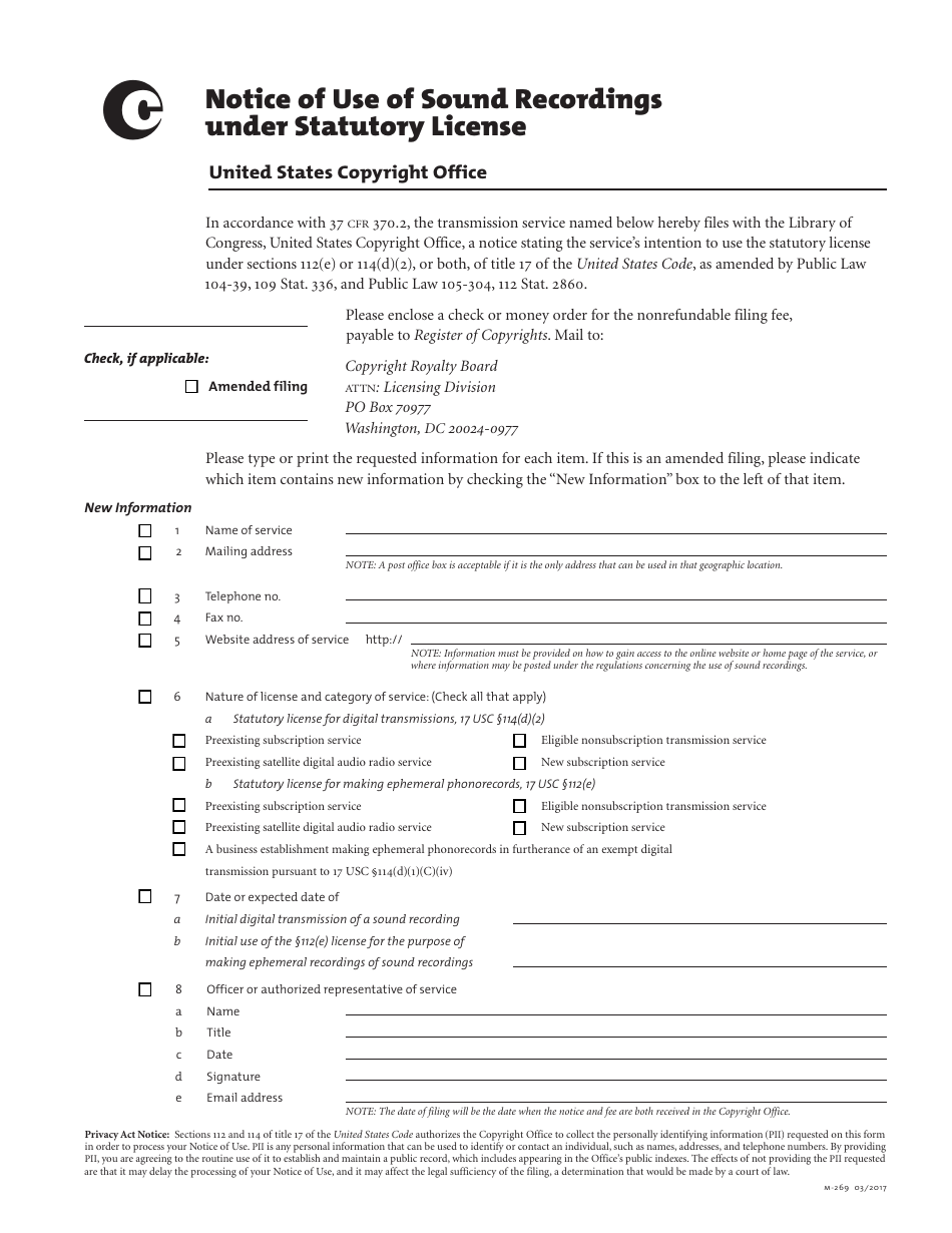Form M-269 - Fill Out, Sign Online and Download Fillable PDF ...