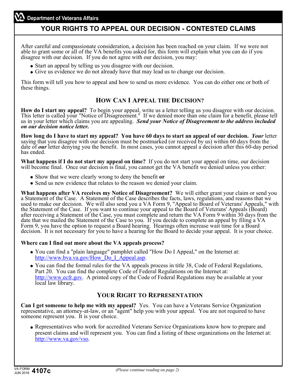 VA Form 4107C - Fill Out, Sign Online and Download Printable PDF ...