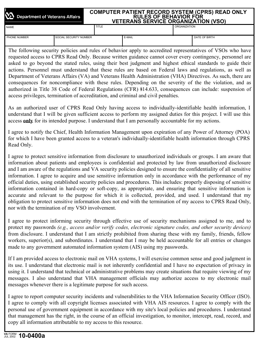 VA Form 10-0400A - Fill Out, Sign Online and Download Printable PDF ...