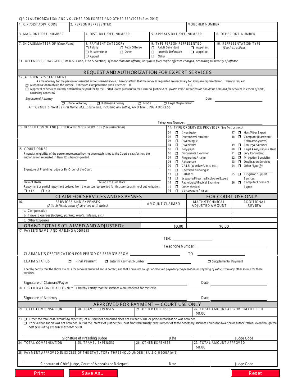 Form CJA21 - Fill Out, Sign Online and Download Fillable PDF | Templateroller