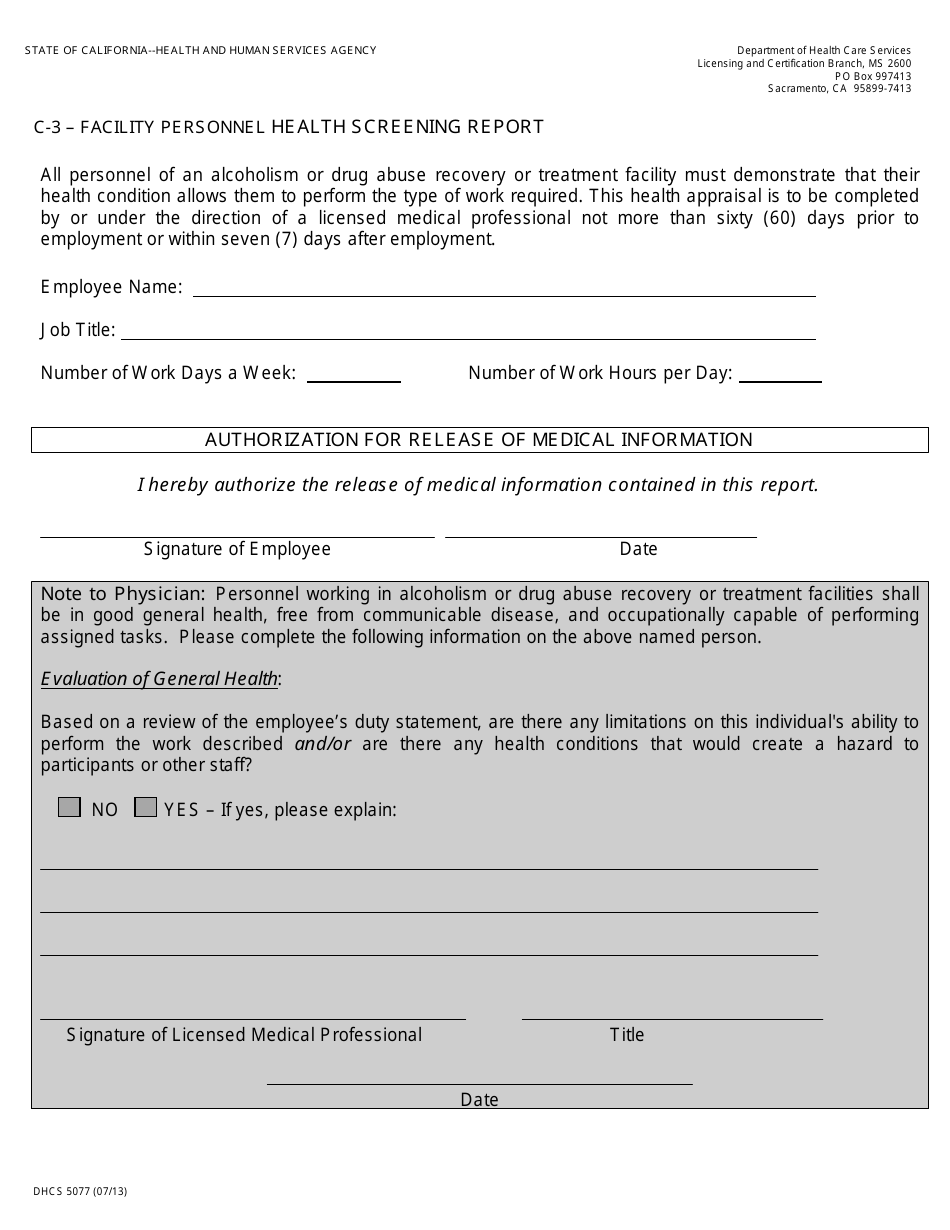 Form DHCS5077 - Fill Out, Sign Online and Download Printable PDF ...