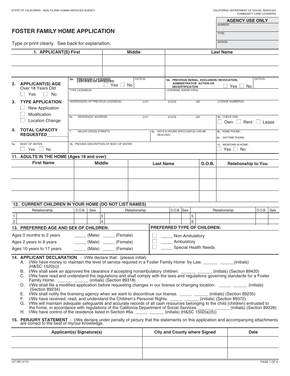 Form LIC283 - Fill Out, Sign Online and Download Fillable PDF ...
