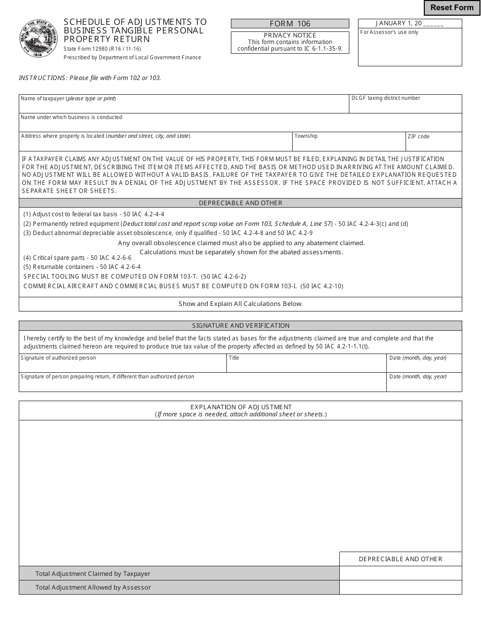 State Form 12980 (106) - Fill Out, Sign Online and Download Fillable ...