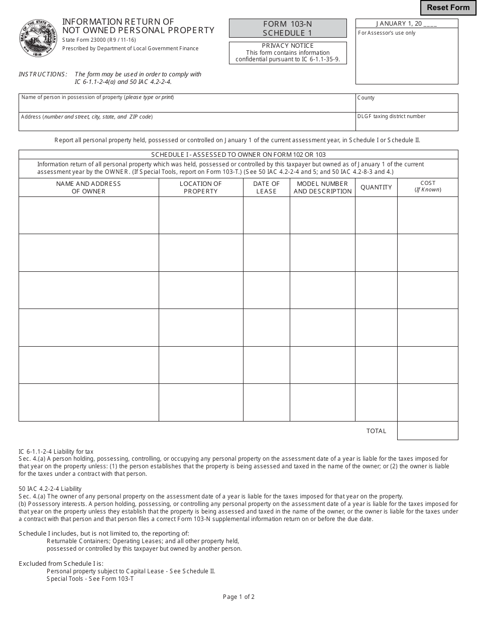 Form 103-N Schedule 1 - Fill Out, Sign Online and Download Fillable PDF ...