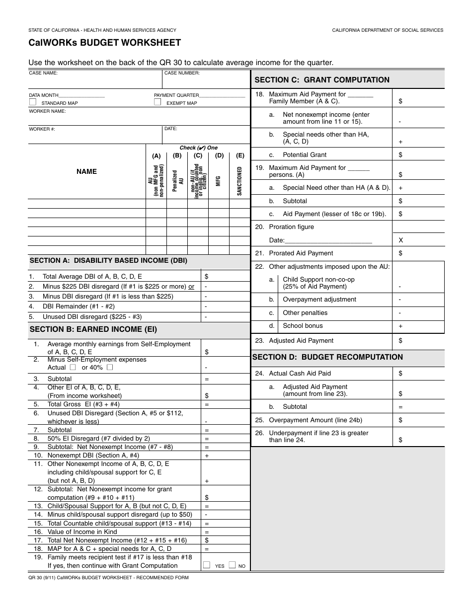 Form QR30 - Fill Out, Sign Online and Download Fillable PDF, California ...