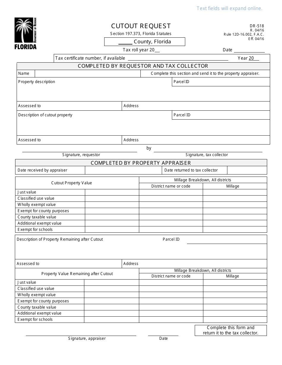 Form DR-518 - Fill Out, Sign Online and Download Fillable PDF, Florida ...