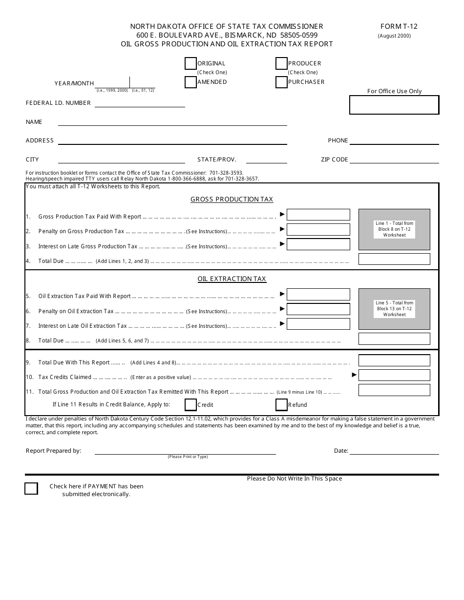 Form T-12 - Fill Out, Sign Online and Download Printable PDF, North ...