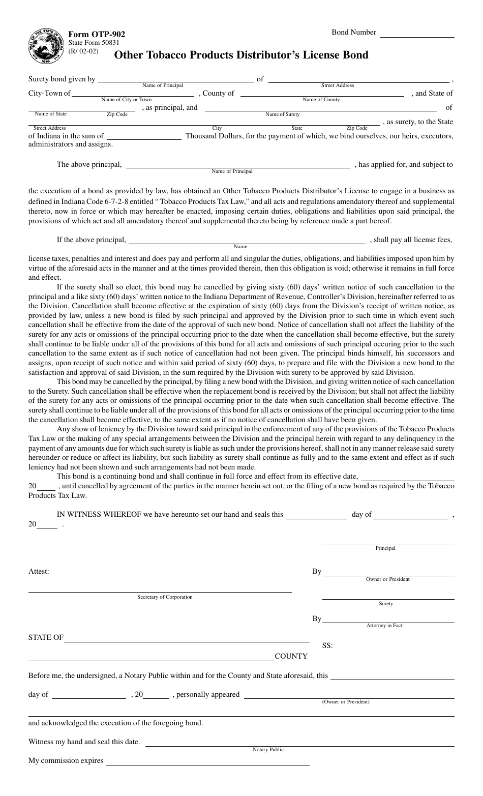 State Form 50831 (OTP-902) - Fill Out, Sign Online and Download ...