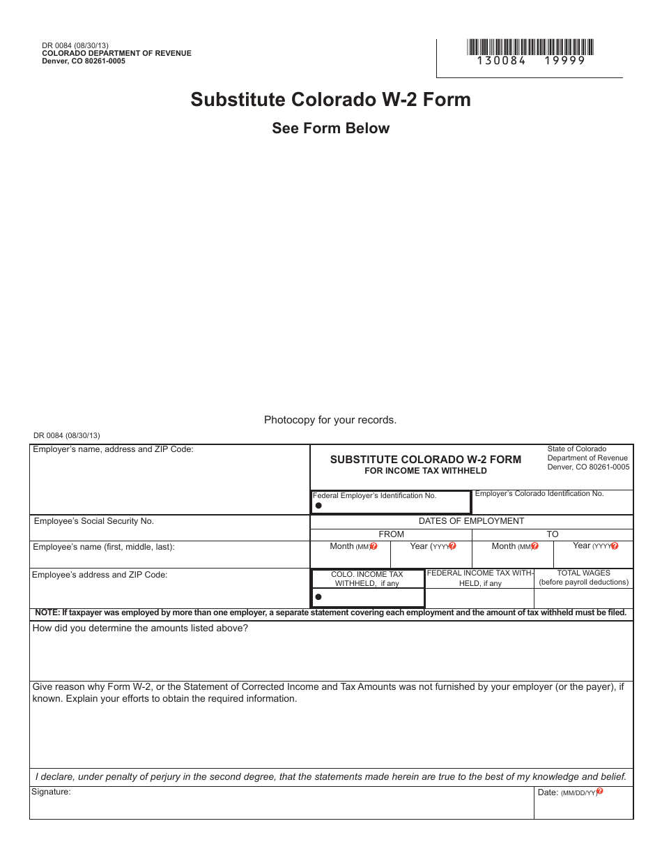 Form DR0084 - Fill Out, Sign Online and Download Fillable PDF, Colorado ...