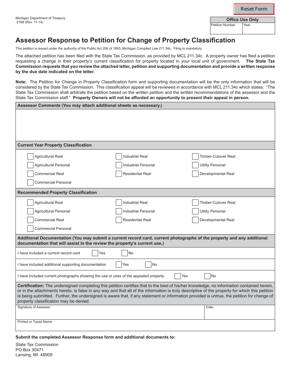 Form 2168 - Fill Out, Sign Online and Download Fillable PDF, Michigan ...
