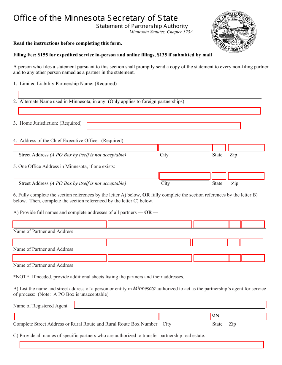 Minnesota Statement of Partnership Authority - Fill Out, Sign Online ...