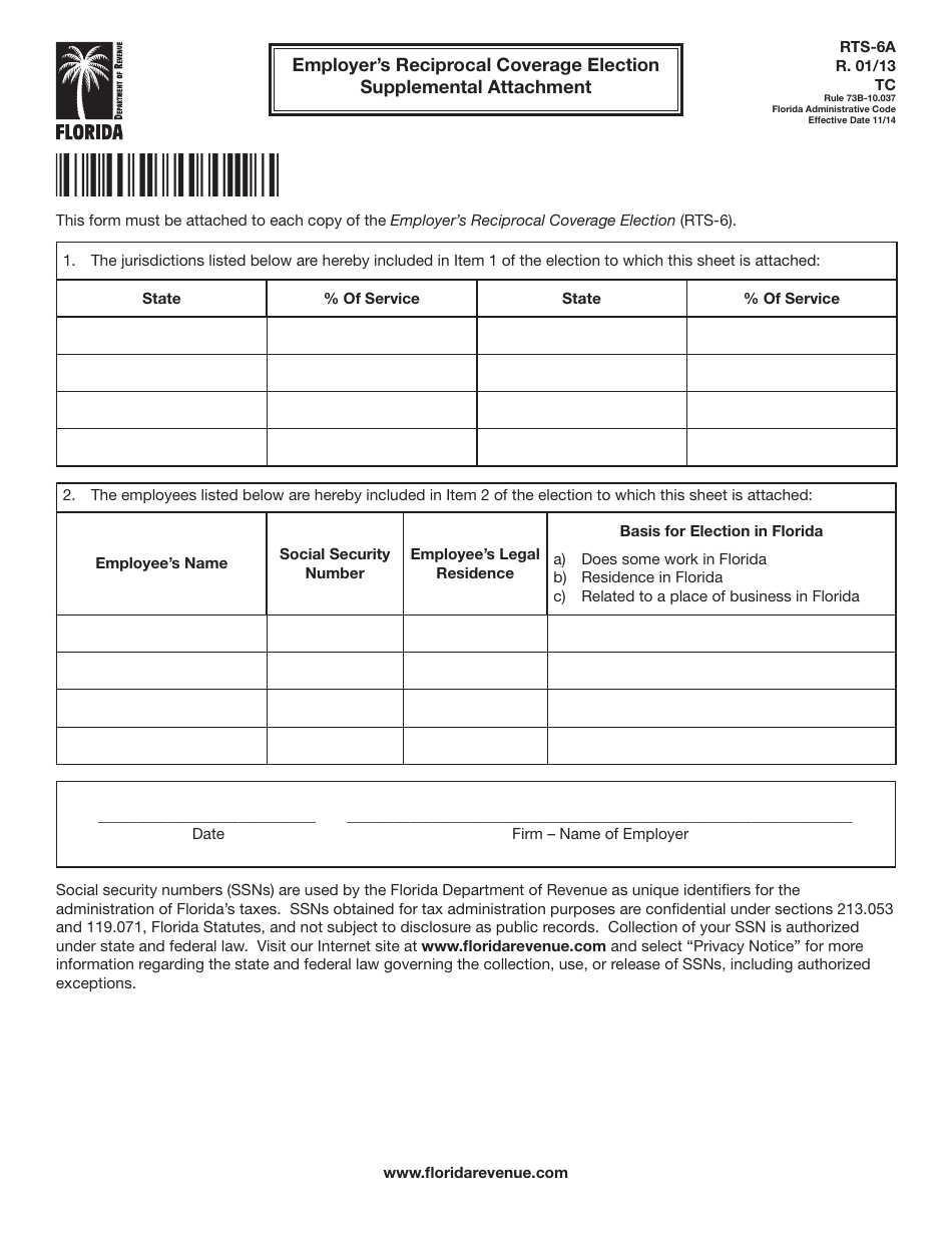 Form RTS-6A - Fill Out, Sign Online and Download Printable PDF, Florida ...